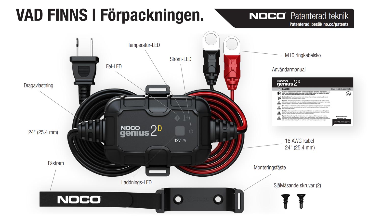 Noco Genius 2 Batteriladdare 6V/12V 2A – Smart laddare | Hova.com ...