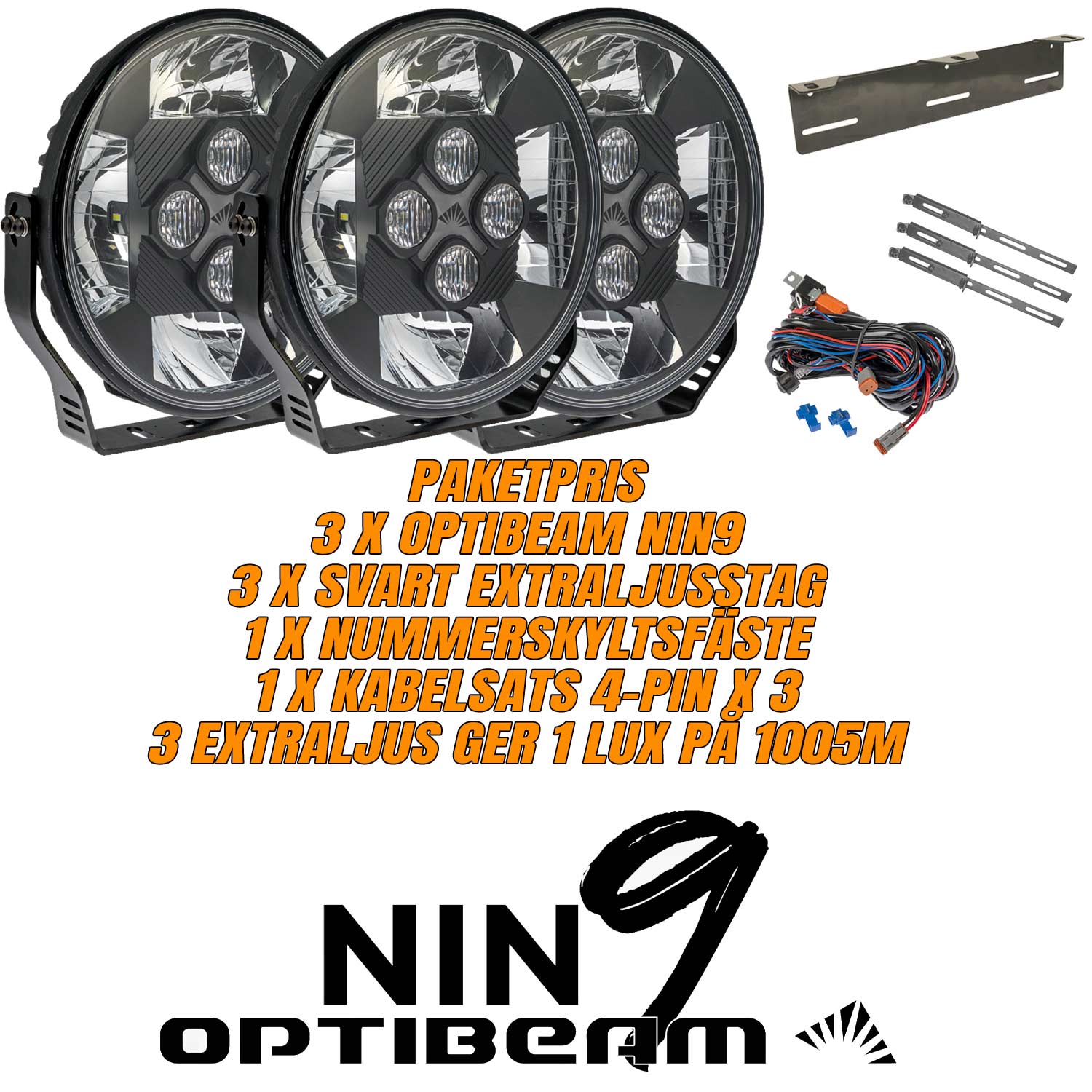 Paketpris 3 st LED Extraljus Optibeam Nine 9Tum - Hova.com